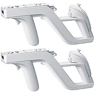TNP Zapper Gun for Nintendo Wii 2 Pack Wireless Blaster Remote Wiimote Controller Game Attachment, Links Remote Nunchuk for Shooting Sport Games - Light White