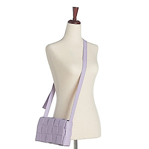 Olivia Miller Women's Fashion Ainsly Lavender Woven Faux PU Leather w Front Flap, Small Cassette Crossbody Bag w Adjustable Shoulder Strap, Casual Trendy Purse Handbag