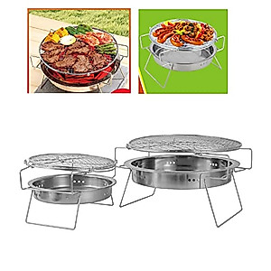 TAMYID Charcoal Grills, Outdoor BBQ Grill Charcoal Rack Grate Mini Round Grill Portable Camping Pot Baking Cooking Grill Barbecue Mesh Wood Coal Stove