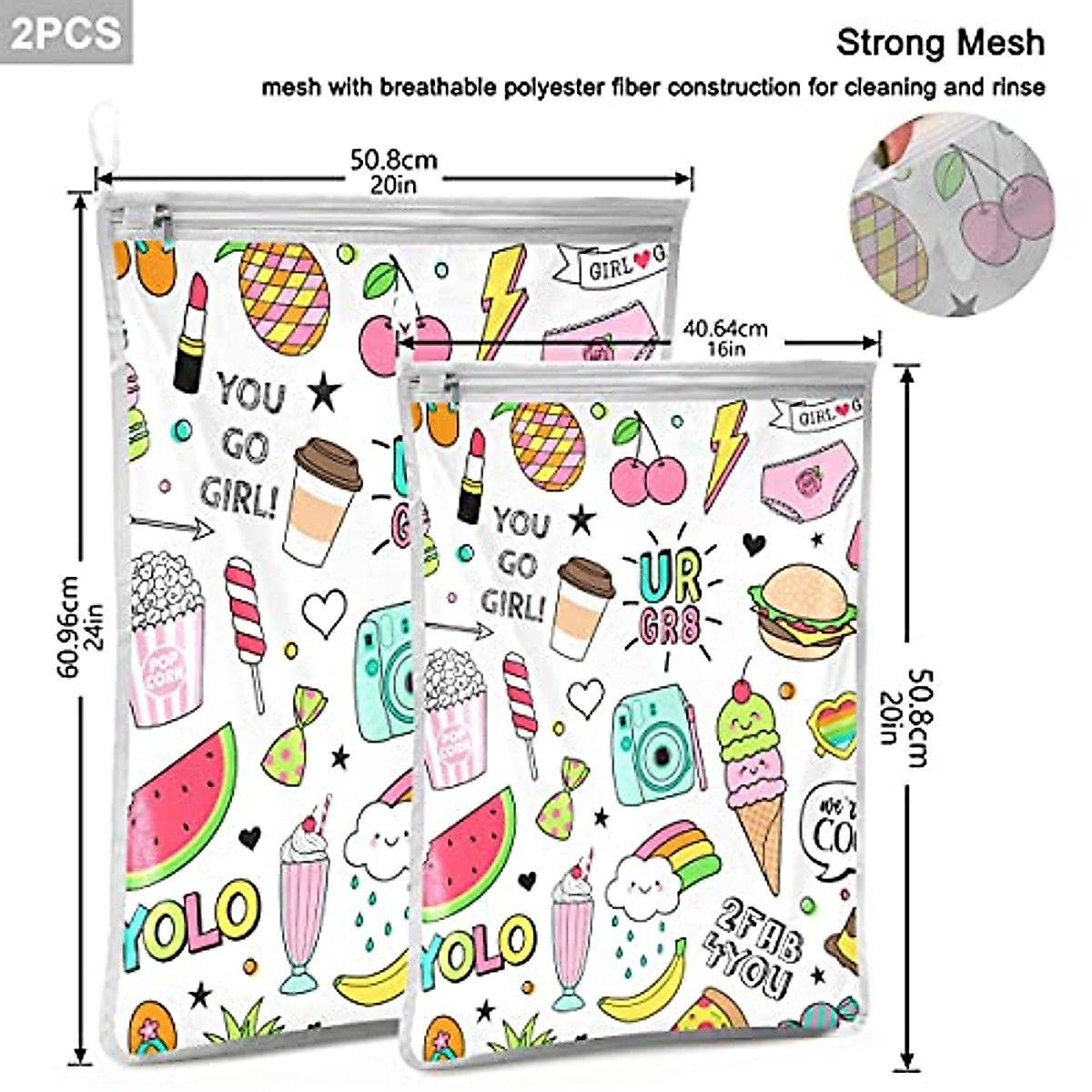 Cute Fun Doodles Laundry Mesh Bag Delicates Lingerie Laundry Wash Bag Heavy Duty with Zipper Bra Laundry Bags for Women Men Students Colleage