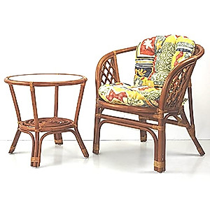 Wickerix Lounge Bahama Natural Rattan Armchair with Cushion Handmade Design Tropical Style, Colonial