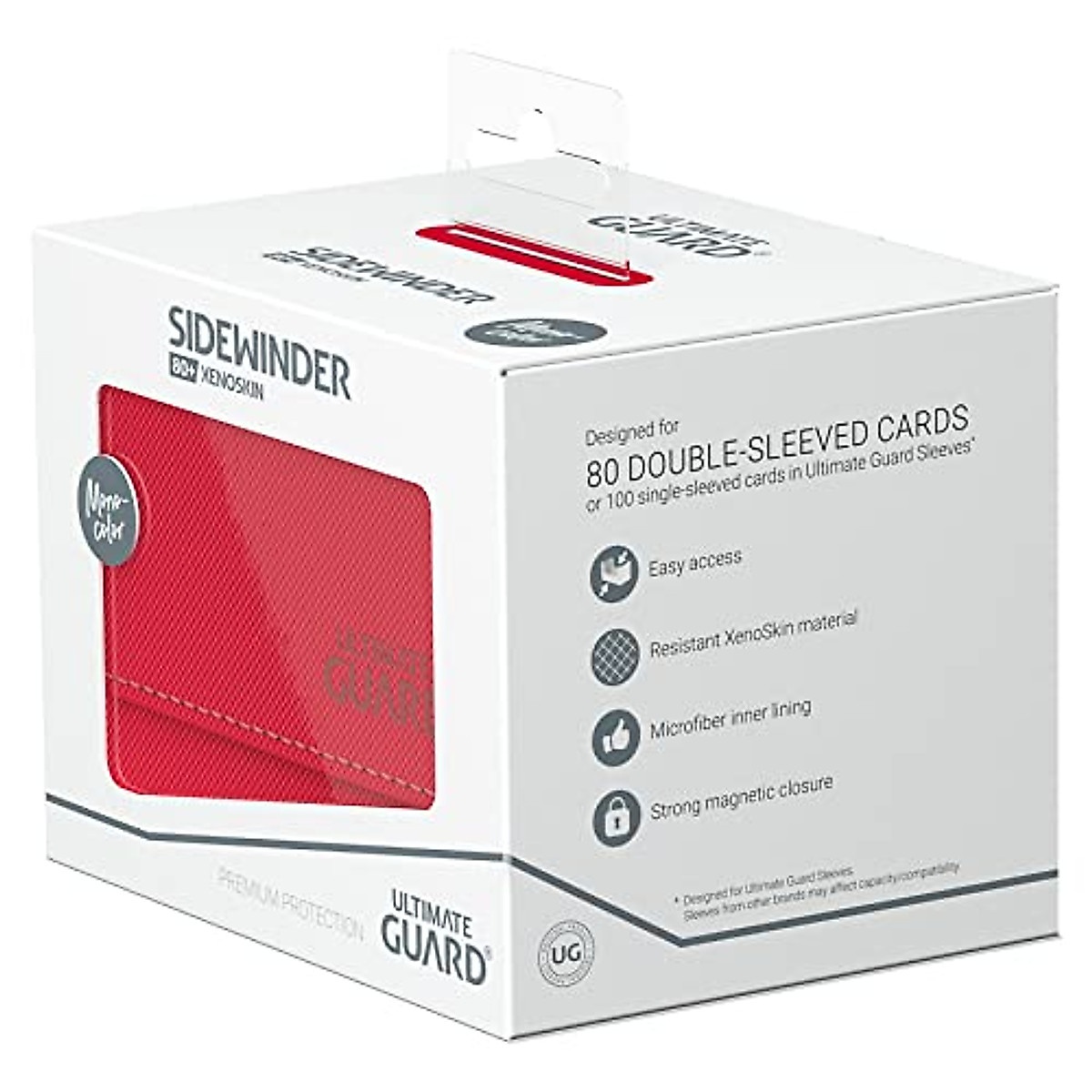 Ultimate Guard Sidewinder 80+, Deck Box for 80 Double-Sleeved TCG Cards, Red, Magnetic Closure & Microfiber Inner Lining for Secure Storage