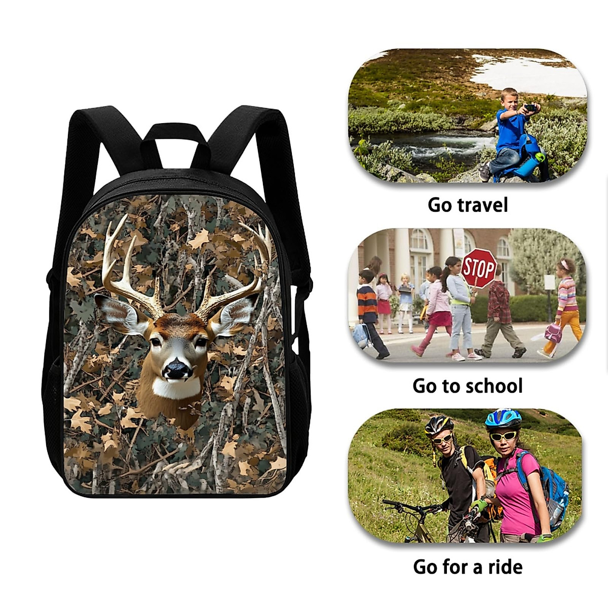 Uourmeti Deer Camo Boys Backpack and Lunchbox Pencil Case Set 3 in 1 Kindergarten Elementary Middle School Bookbags and Lunch Box Set for Teens Kids Book Bags Girls Big Scoolbags