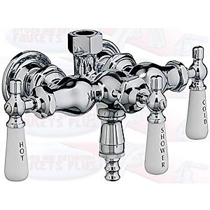 iDofas Chrome Clawfoot Tub Diverter Faucet with 3 Porcelain Lever Handles