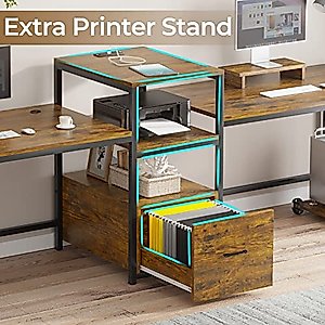 SEDETA 98" Home Office Desk, 2 Person Computer Desk with Letter/A4 File Drawer & Power Strip with USB, Long Desk with Storage, Printer Shelf & Monitor Stand for Home Office, Rustic Brown