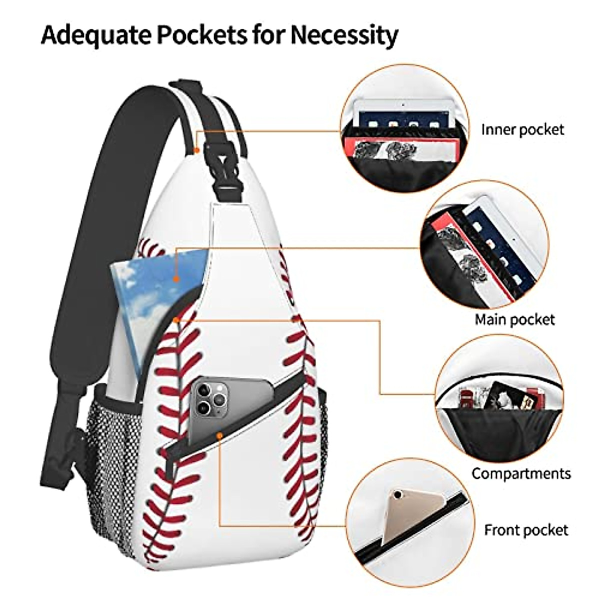 Baseball Chest Sling Bag Casual For Women Men Crossbody Sling Backpack Shoulder Bag For Travel Hiking Gym