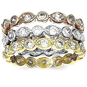 IceCarats 925 Sterling Silver Trio Cubic Zirconia CZ Stackable Rings Size 8