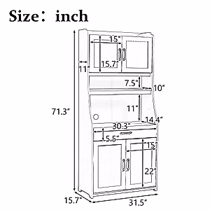 P PURLOVE One-Body Kitchen Pantry Cabinet Storage Cabinet with Cabinet and Adjustable Shelf Space Saving Cupboard Cabinet for Kitchen, Garage, Pantry, Office,Antique White