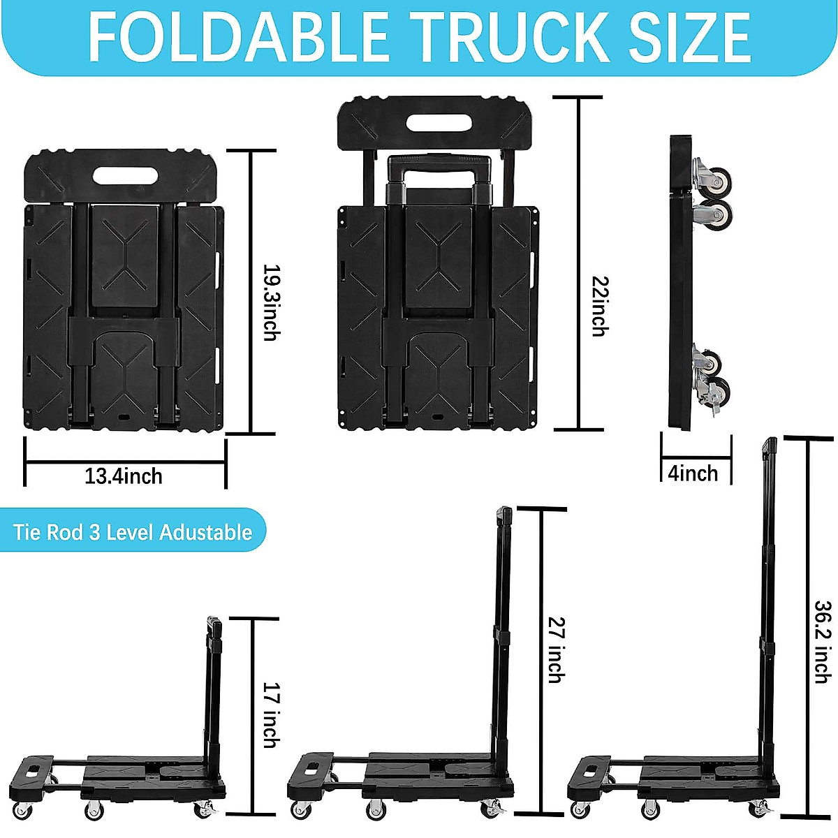 Portable Folding Hand Truck - Fully Folded Compact Push Cart, 800lbs Capacity Heavy Duty Dolly Practical Handling Tools for Household Industrial, Noise Reduction Office Moving Truck