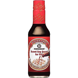 Kikkoman sweet soy sauce for rice 10 Fl Oz (Pack of 3) with Moofin Golden SS Spoon - Gluten Free Kecap Manis Sweet Soy Sauce Kikkoman