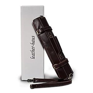 Professional Chef Genuine Premium Cowhide Leather Chef Knife Bag/Knife Roll 16 Pockets Space #F15 (Dark Brown)