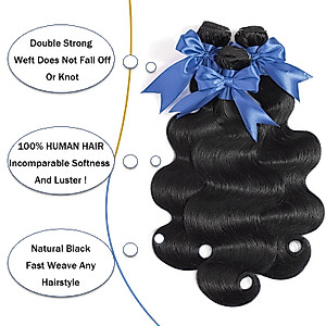 Wiilm 12A Human Hair Bundles 22 24 26 inch Body Wave Bundles Human Hair 100% Unprocessed Weave 3 Bundles Brazilian Virgin Raw Hair Bundles Body Wave Human Hair Extensions Natural Black Deals For Women