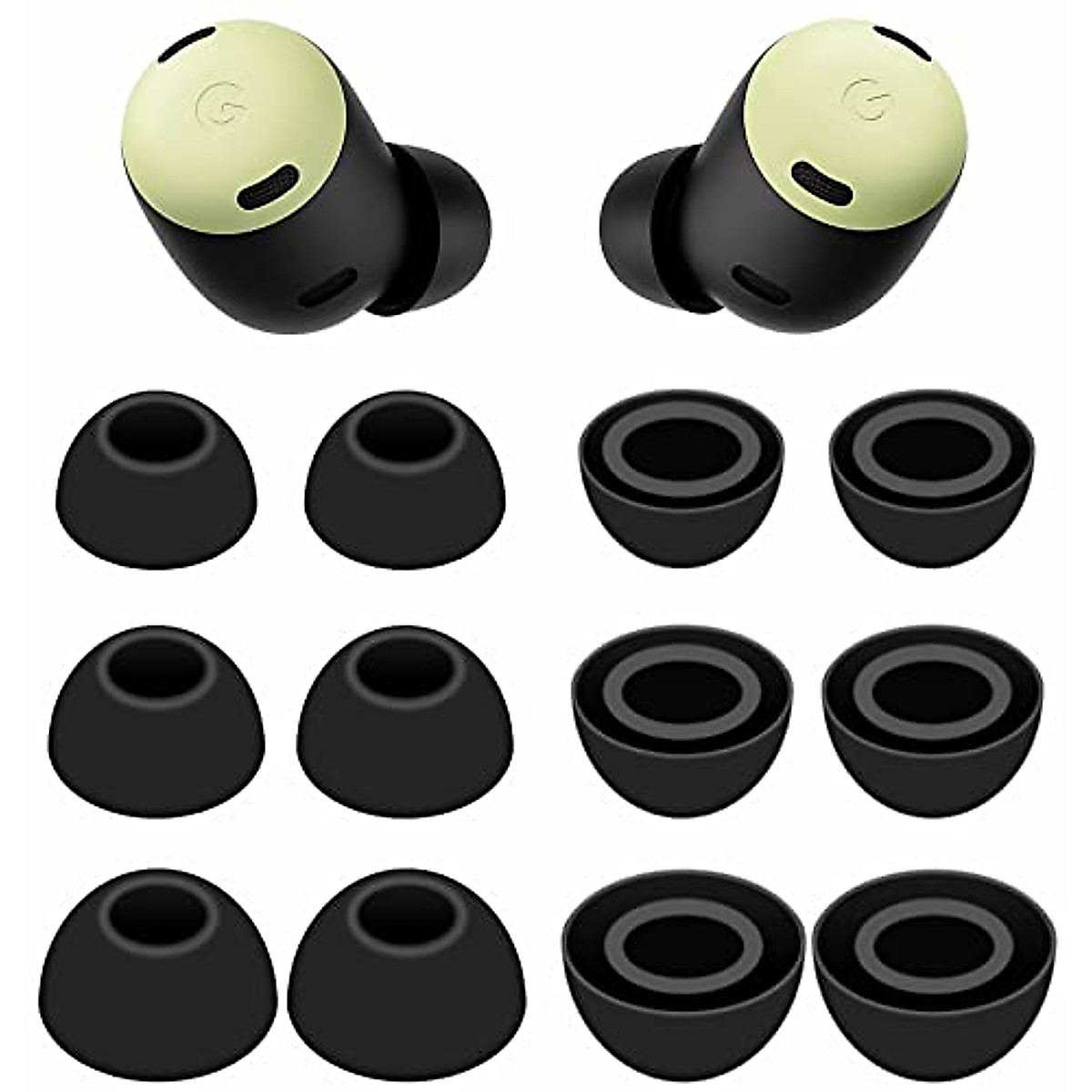 6 Pairs Eartips Compatible with Pixel Buds Pro Ear Tips Buds, Replacement Silicone Rubber Earbuds Gel Earplug Wing Fit in Case Accessories Compatible with Google Pixel Buds Pro - S/M/L Black