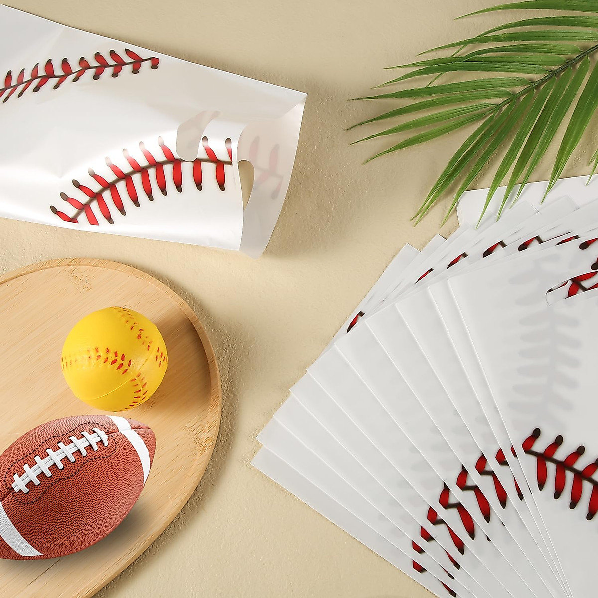 PEUTIER 50pcs Baseball Party Gift Bags, Baseball Goodie Bags Favors Sport Theme Party Favor Bags Practical Gift Bag for Party Birthday Presents Packing Candy Snack Goodie Storage (White, Red)