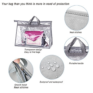 9Pcs Clear Handbag Storage Dust Cover Organizer Bags, Transparent Dustproof Purse Protector Storage Bag with Zipper Handles for Closet Shelf-3 Sizes (Grey)