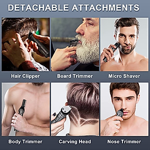 Hatteker Beard Trimmer Kit for Men Professional Hair Clipper Trimmer T-Blade Trimmer Nose Trimmer Beard Hair Shaver Nose Trimmer Hair Cuttint Kit Body Grooming Kit Cordless 6 in 1