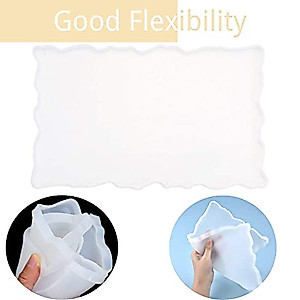 Silicone Resin Tray Mold,Large Irregular Tray Mold Epoxy Resin Mold with 2 Metal Handles Easy Demold Silicon Coaster molds for Making Faux Agate Tray,Serving Board,Fruit Tray,etc,L