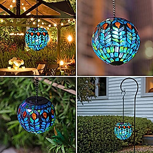 VCUTEKA Hanging Solar Lanterns Mosaic Solar Lights with Hook Up, Outdoor Solar Garden Lights Decor for Yard Tree Fence Patio