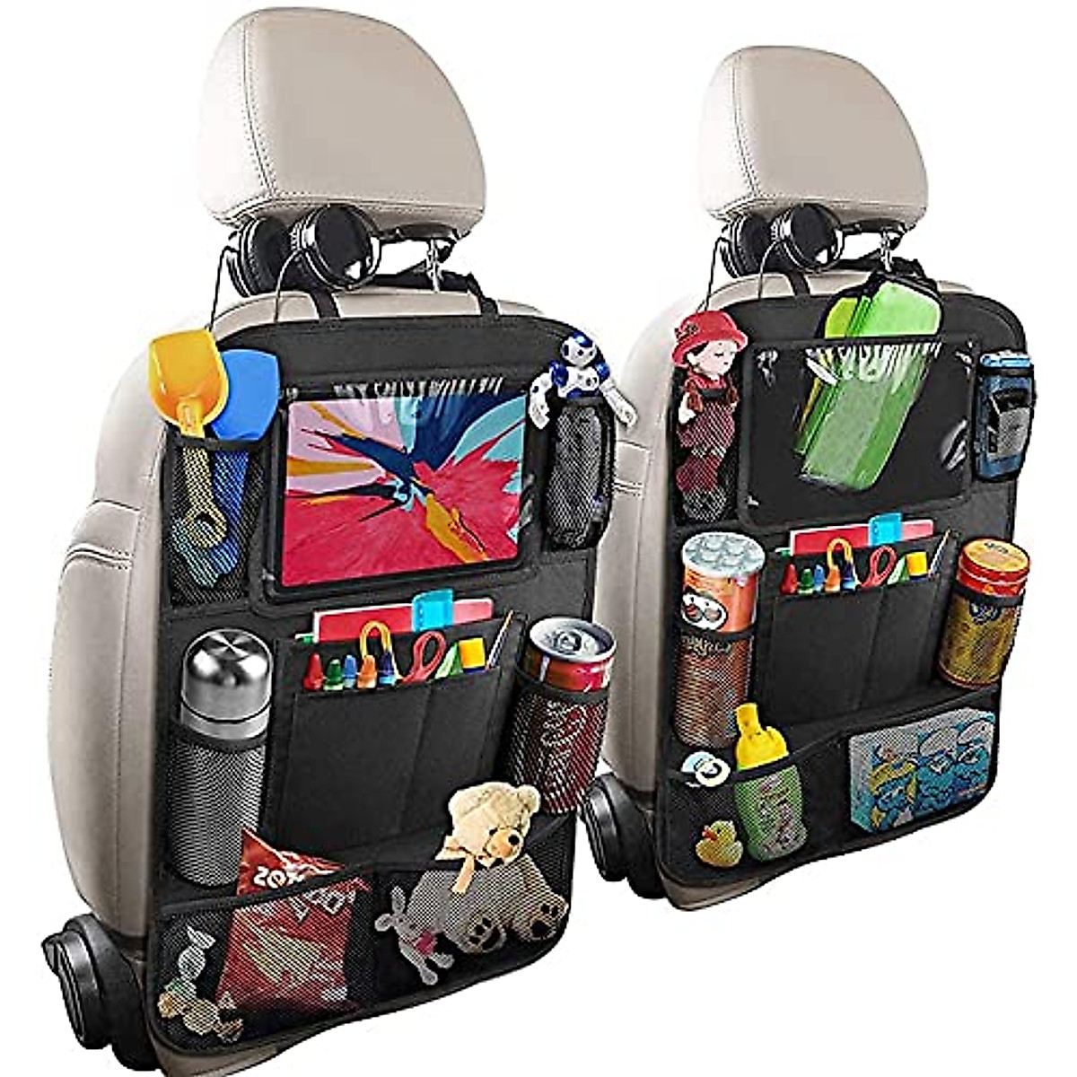 DevSatya Backseat Car Organizer Kick Mats back seat storage bag and 9 Storage Pockets, Travel Accessories for Kids,Toddlers(2 Pack)…