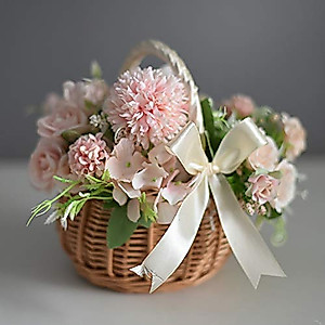 oAtm0eBcl Flower Basket Woven Hand-Held Wicker Decorative Picnic Storage Basket-Willow Handwoven Easter Basket White S