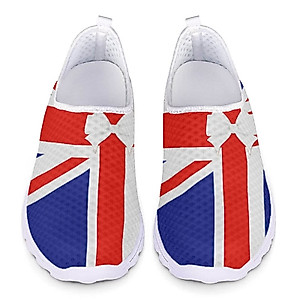 KEIAHUAN Women's Running Shoes Non Slip Athletic Tennis Shoes Sneakers Union Jack Bow Pattern Lightweight Breathable Mesh Knit Running Shoes
