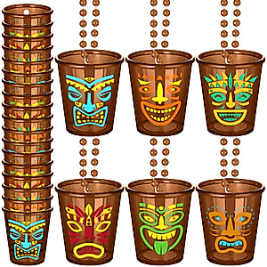 Janmercy 12 Pcs Tiki Shot Glasses on Beaded Necklace Hawaiian Plastic Shot Glass Necklaces Brown Funny Tiki Shot Necklace Cups for Summer Hawaiian Adult Teen Bachelorette Birthday Party Favor, 6 Style
