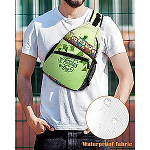 Sling Backpack, St. Patrick's Day Owls Banners Balloons Green Waterproof Lightweight Small Sling Bag, Travel Chest Bag Crossbody Shoulder Bag Hiking Daypack for Women Men