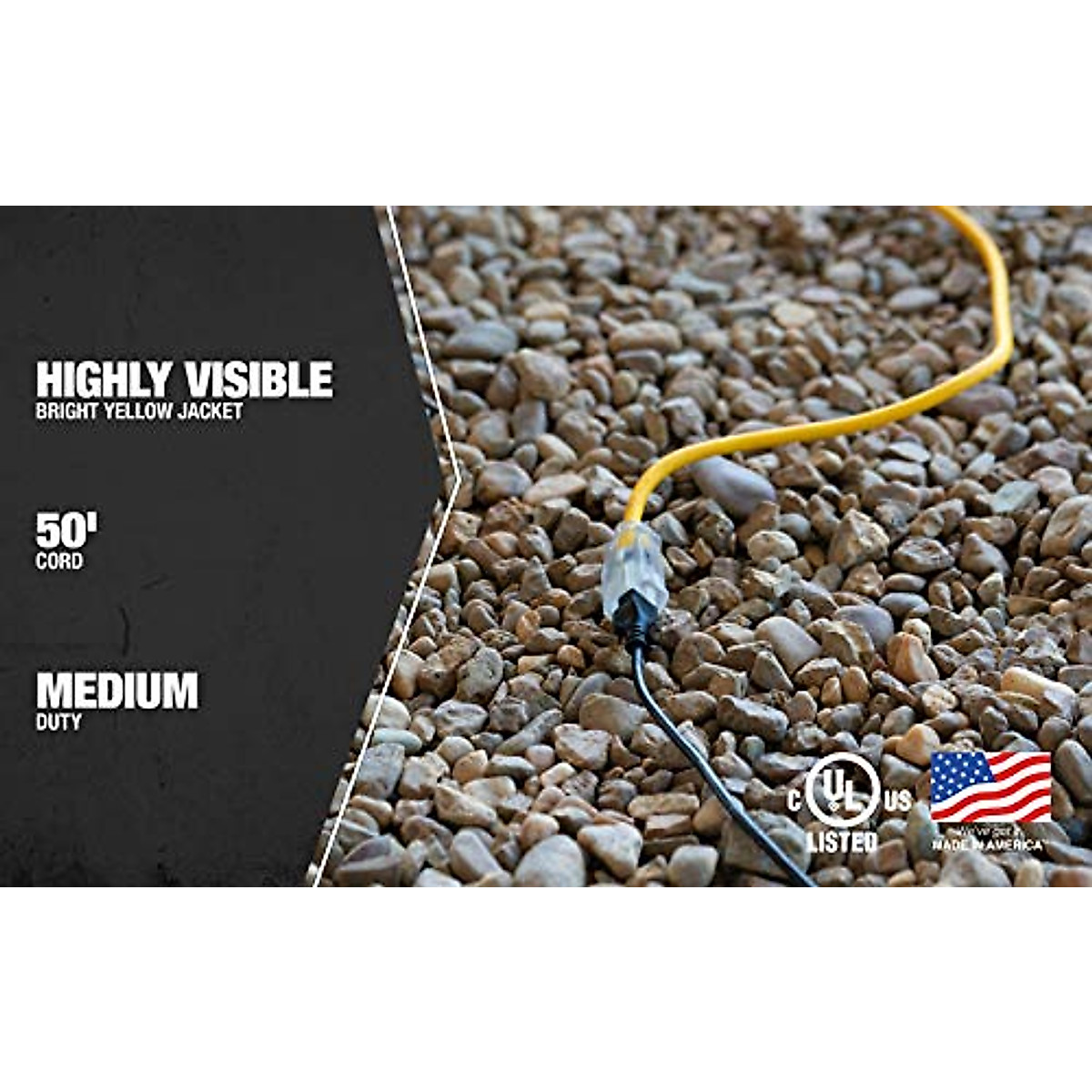Coleman Cable 14880002 1488SW0002 14/3 Insulated Outdoor Extension Cord with Lighted End, 50-Foot, Feet, Yellow