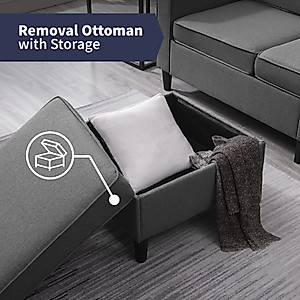 ijuicy Convertible Sectional Sofa Couch, L Shaped Upholstered Couch with Movable Storage Ottoman & Side Pockets, Modern Linen Fabric Couches for Living Room,Apartment,Office (Dark Grey)