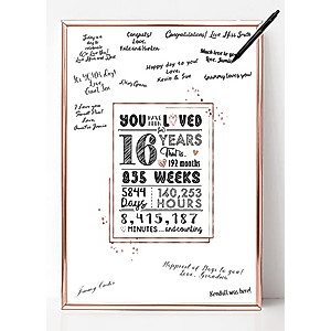 Katie Doodle Rose Gold Sweet 16 Birthday Decorations - Cute Guest Book Alternative - Great Sweet 16 Gifts for Girls or 16th Birthday Decorations for Girls - 11x17 inch Poster [Unframed] Rose Gold