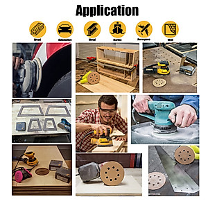 TigerShark 5 Inch Sanding Discs 8 Hole Grit 60 50pcs Pack Special Anti Clog Coatin Paper Gold Line Hook and Loop Dustless Random Orbital Sander Paper Coarse