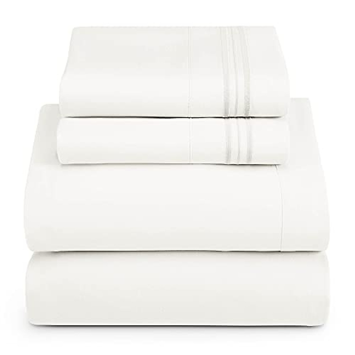 Clara Clark Queen Sheets Set, Deep Pocket Bed Sheets for Queen Size Bed - 4 Piece Queen Size Sheets, Extra Soft Bedding Sheets & Pillowcases, White Sheets Queen