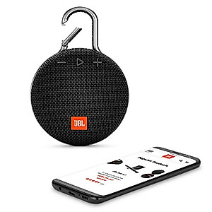 JBL Clip 3 Portable IPX7 Waterproof Wireless Bluetooth Speaker with Built-in Carabiner, Noise-Canceling Speakerphone and Microphone, Black (Renewed)
