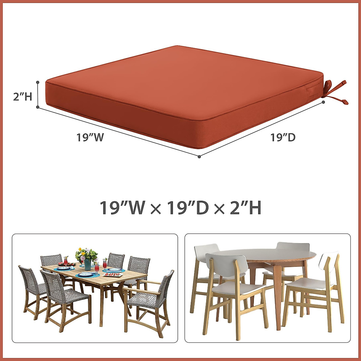 Favoyard Outdoor Chair Cushions 19"W x 19"D x 2"T Set of 4 Patio Chairs Cushions 3-Year Fade Resistant & Waterproof Cushions for Outdoor Furniture with Hidden Zipper, Attach Straps for Dining Chairs