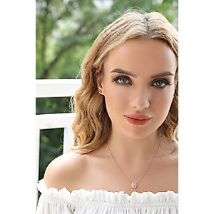 Gloffery 18K Rose Gold Plated 925 Sterling Silver Created-Morganite Round Solitaire Dainty Halo Pendant Necklace and Earrings Set for Women, Sterling Silver, created morganite