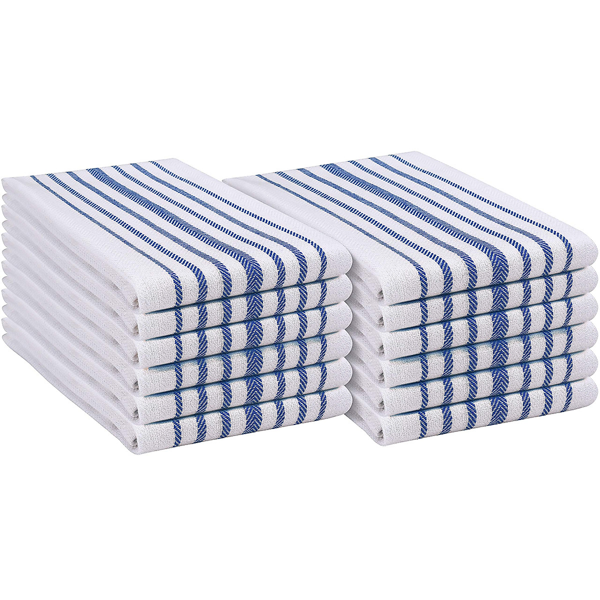Native Fab 12 Pack Scandia Stripe Kitchen Dish Towels Cotton Absorbent Durable Washable 14x25 - Tea Towels, Dish Cloths, Restaurant Cleaning Towels, Kitchen Towels with Hanging Loop, Blue White