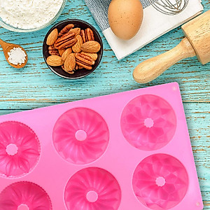 SAGOOITS 2 Packs Silicone Mini Fluted Cake Pans, Doughnut Maker Silicone Baking Tray Cupcake Muffin Molds, Mini Tube Cake Baking Pan (Pink, Blue)