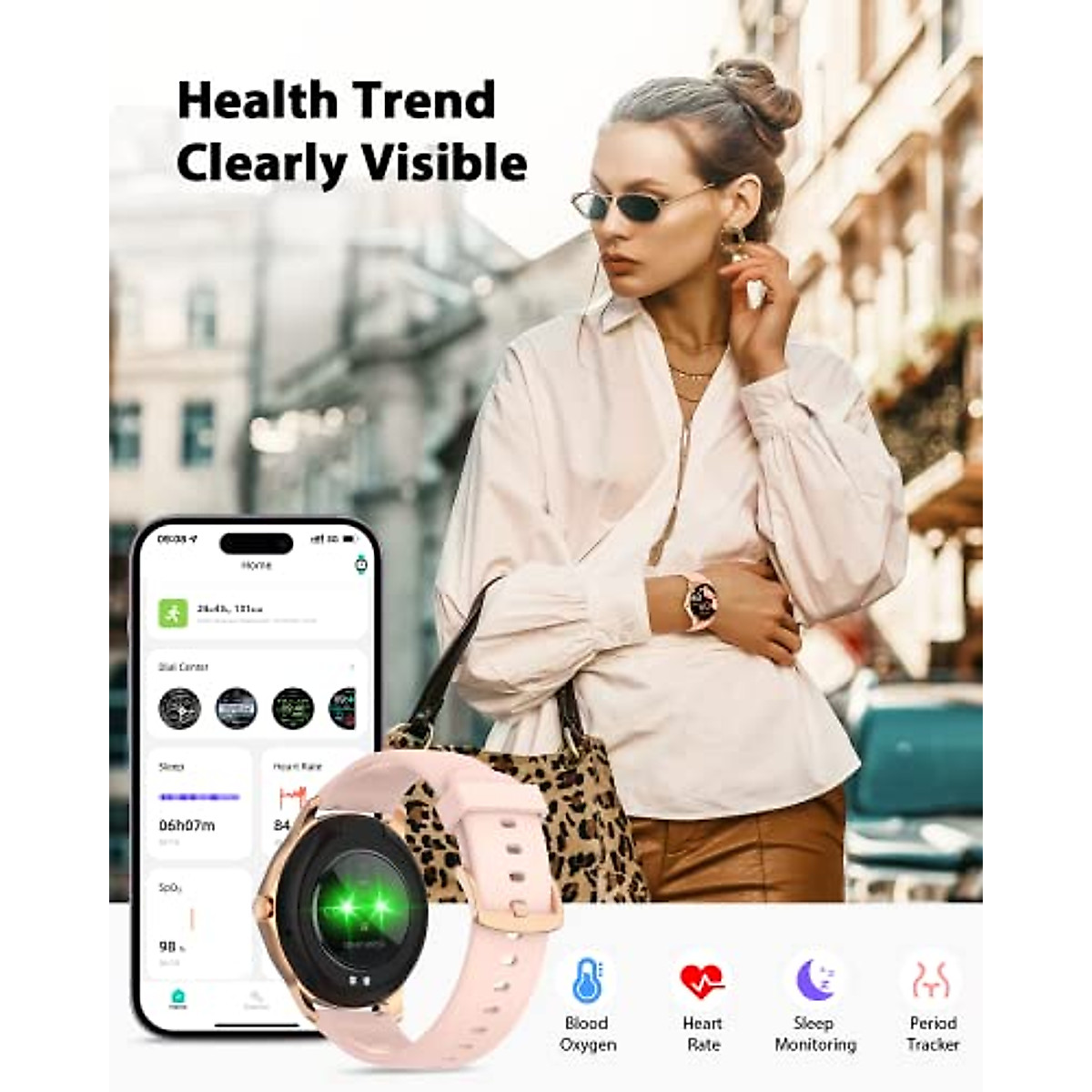 Gydom Smart Watch for Women Answer/Make Call, 1.28" Touch Screen Fitness Tracker with Blood Oxygen/Heart Rate/Sleep Monitor, 100 Sport Modes, IP68 Waterproof Smartwatch for Android iPhone