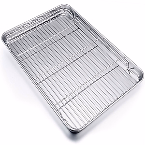 P&P CHEF Baking Sheet Pan with Rack Set, Stainless Steel Cookie Sheet Pan Tray with Cooling Rack for Oven Use, Cooking Roasting, Non Toxic & Dishwasher Safe, Heavy Duty - 19.6 Inch