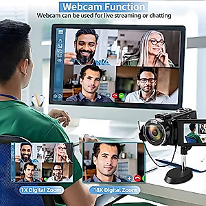 SPRANDOM Camcorder Video Camera 2.7K 42MP with LED Fill Light,18X Digital Zoom Camera Recorder 3.0" LCD Screen Vlogging Camera for YouTube with Remote Controller,2 Batteries