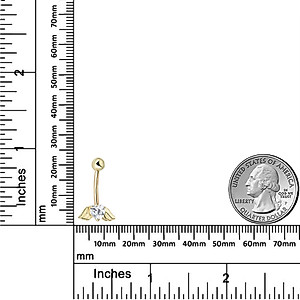 AVORA 10K Yellow Gold Simulated Diamond CZ Heart with Wings Belly Button Ring Body Jewelry (14 Gauge)