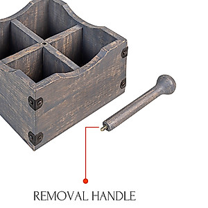 GoCraft Wooden Square Flatware Caddy with 4 Divided Compartments, Silverware Cutlery Utensil Holder for Kitchen, Grey Washed Mango Wood Storage Organiser with Detachable Wooden Handle Rod