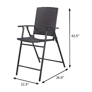 RELAX4LIFE Folding Bar Stools Set of 4 - Rattan Bar Chairs w/Back, Metal Frame, Armrests & Footrest, Indoor Outdoor Counter Height Chairs for Kitchen Backyard Garden Patio, Portable Wicker Barstools