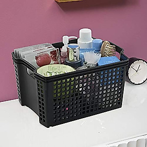 Bringer 6-Pack Stacking Plastic Storage Baskets, Black Plastic Storage Organizer Bins