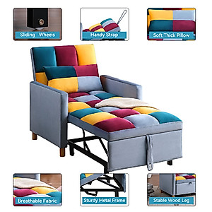 Otnqu Sleeper Chair Bed,Convertible Single Sofa Chair Bed with Pillow,Pull Out Sleeper Bed with Adjustable Backrest,Multi-Functiona Lounge Chair for Living Room(Mix Color)