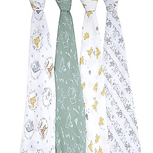 aden + anais Essentials Disney Muslin Swaddle Blankets for Baby Girls and Boys, Newborn Receiving Blanket for Swaddling, 100% Cotton Baby Swaddle Wrap, 4 Pack, Winnie + Friends