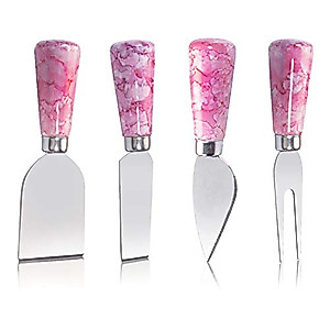 Funland 4PCs Purple Cheese Knife Set,Marble Cheese Butter Spreader Cutter with Ergonomic Ceramic Handle for Bread,Stainless Steel Cheese Shaver and Fork for Kids,Birthday,Wedding,Anniversary(Purple)