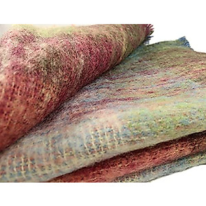 Genuine Irish Angora Mohair & Wool Throw Blanket Imported from Ireland, 72"x54" Inches, Traditional Celtic Style, Super Soft Feel & Warmth, Plaid Multicolor