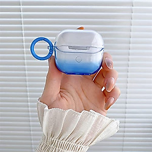 Gradient Color Soft TPU Protective Crystal Clear Transparent Case Cover Compatible with Lenovo thinkplus LP40 Earbuds, Protective Skin Sleeve with Key Ring (Blue)