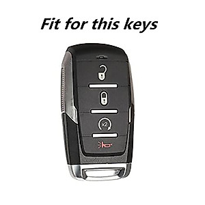 WFMJ Leather for RAM 1500 2019 2020 2021 2022 Remote 4 Buttons Key Fob Case Cover Chain (Black)